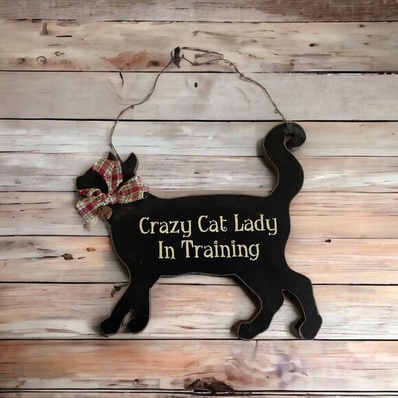 Unbranded | Other | New Folk Art Black Crazy Cat Lady In Training Kitty ...